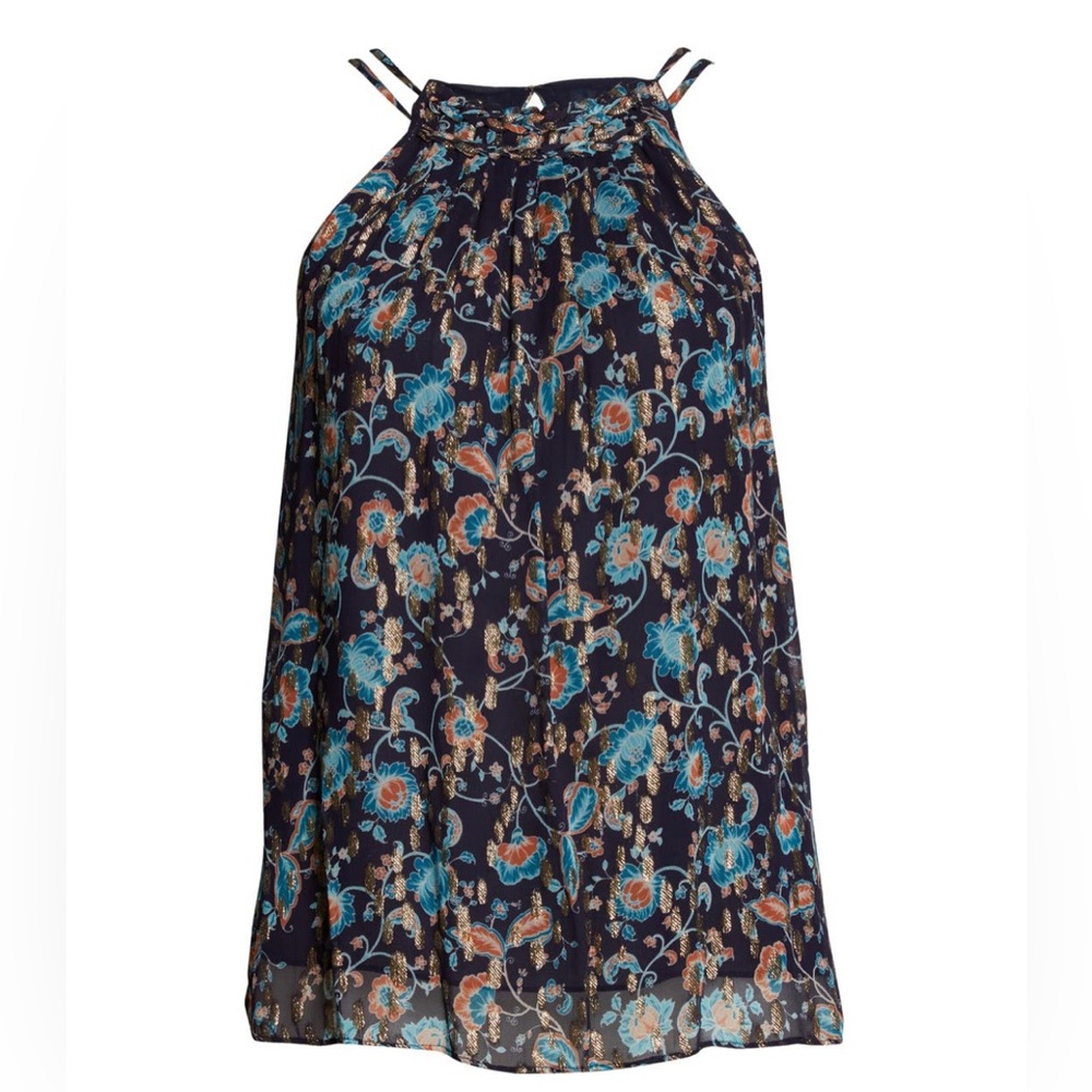 Ramy Brook Kira Metallic Floral Halter Neck Top - Gem